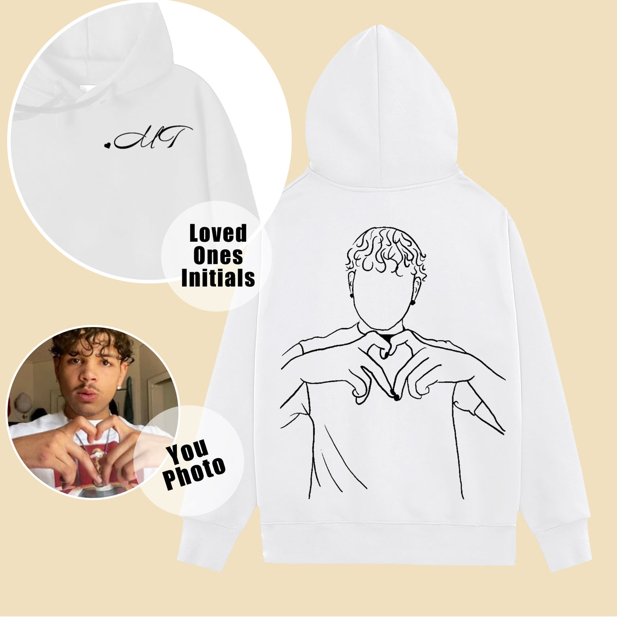 Customized Photo Line Drawing & Initials on Chest Hoodie Gift for Him ...