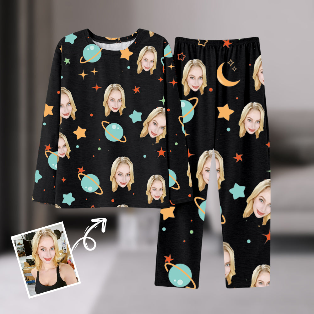 Home Long Sleeve Pajamas Planet Stars Printing Customized Avatar – 4FunGift