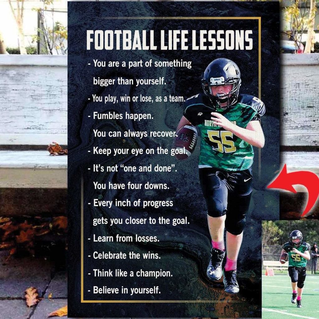 Custom Football Poster Canvas – Football Life Lessons With Photo – 4FunGift