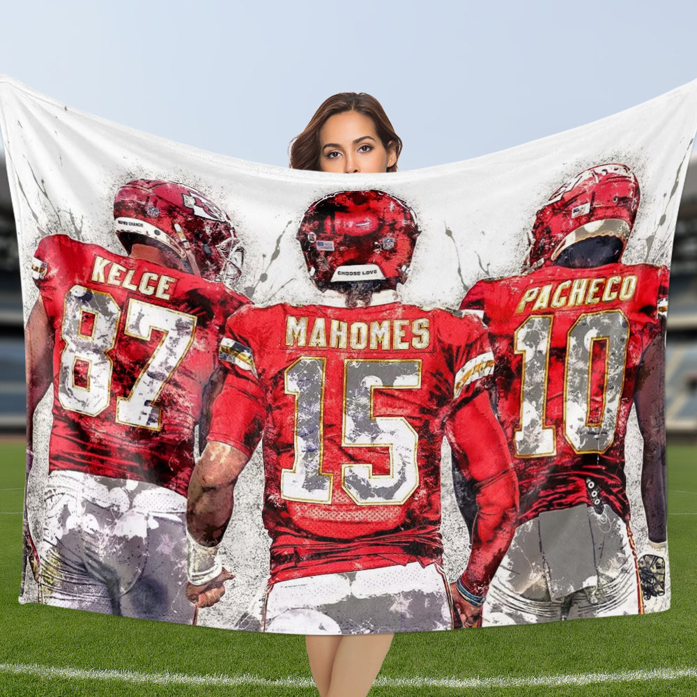 Football Blanket Patrick Mahomes, Travis Kelce, Isiah Pacheco, Kansas ...