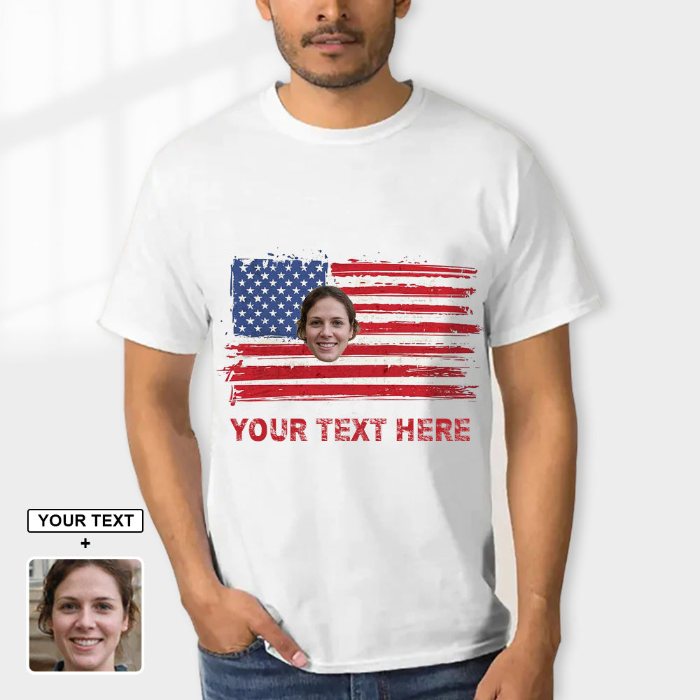Personalized Custom Text Avatar American Flag T-Shirt – 4FunGift