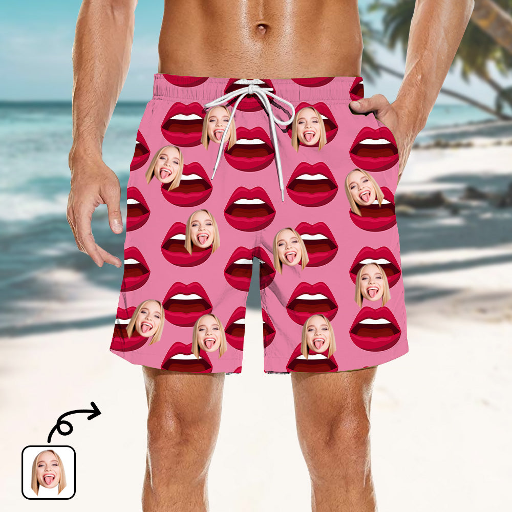 (Tax Included) Custom Face Sexy Red Lips Print Beach Shorts – 4FunGift