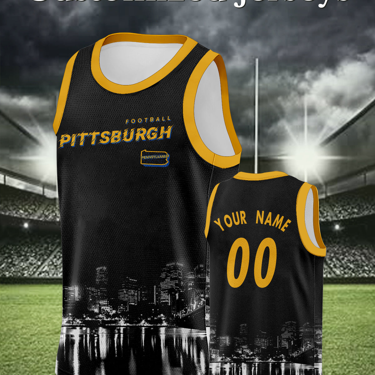 Pittsburgh Steelers PA Map Basketball Jersey - Custom Name & Number ...