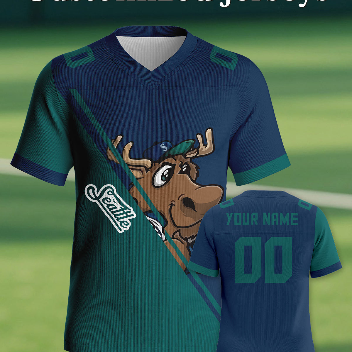 Seattle Mariners Trident Master Football Top - Custom Name & Number ...