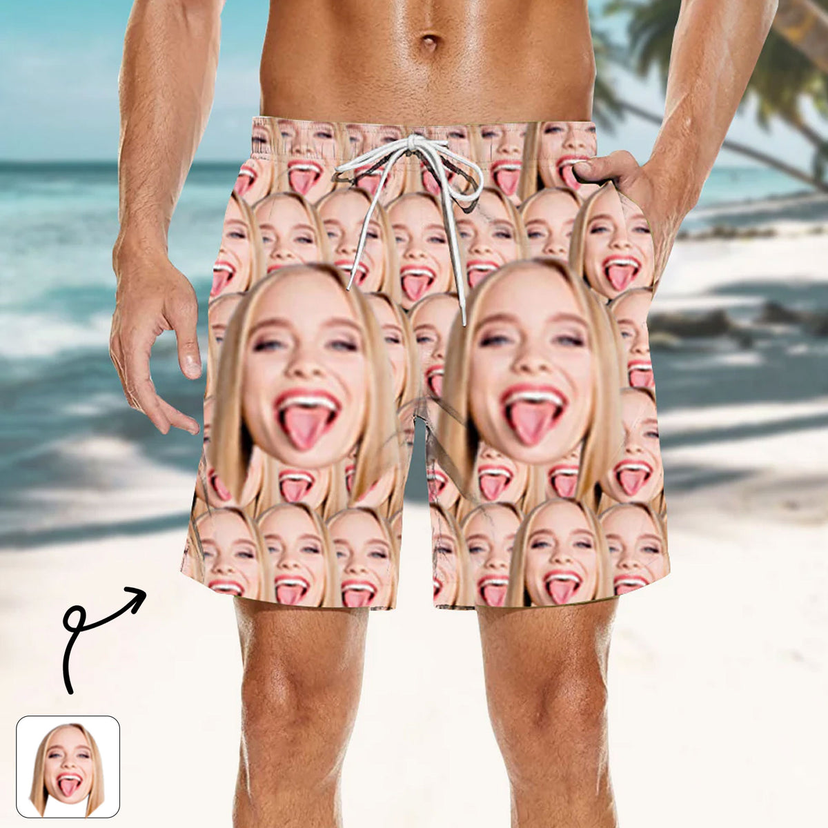 Custom Couple Face Photo Swim Trunks Beach Shorts – 4FunGift