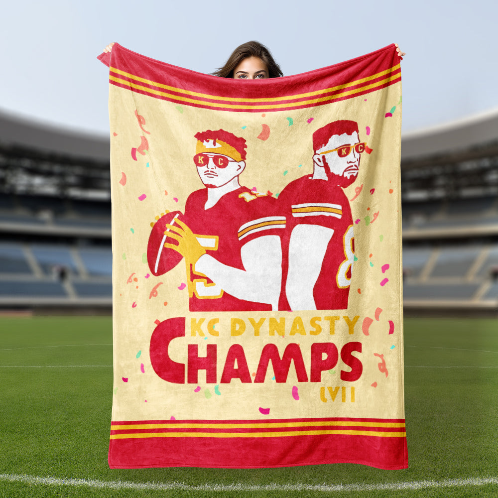 Super Bowl Champs KC Dynasty Football Blanket Sherpa Blanket Mahomes K ...