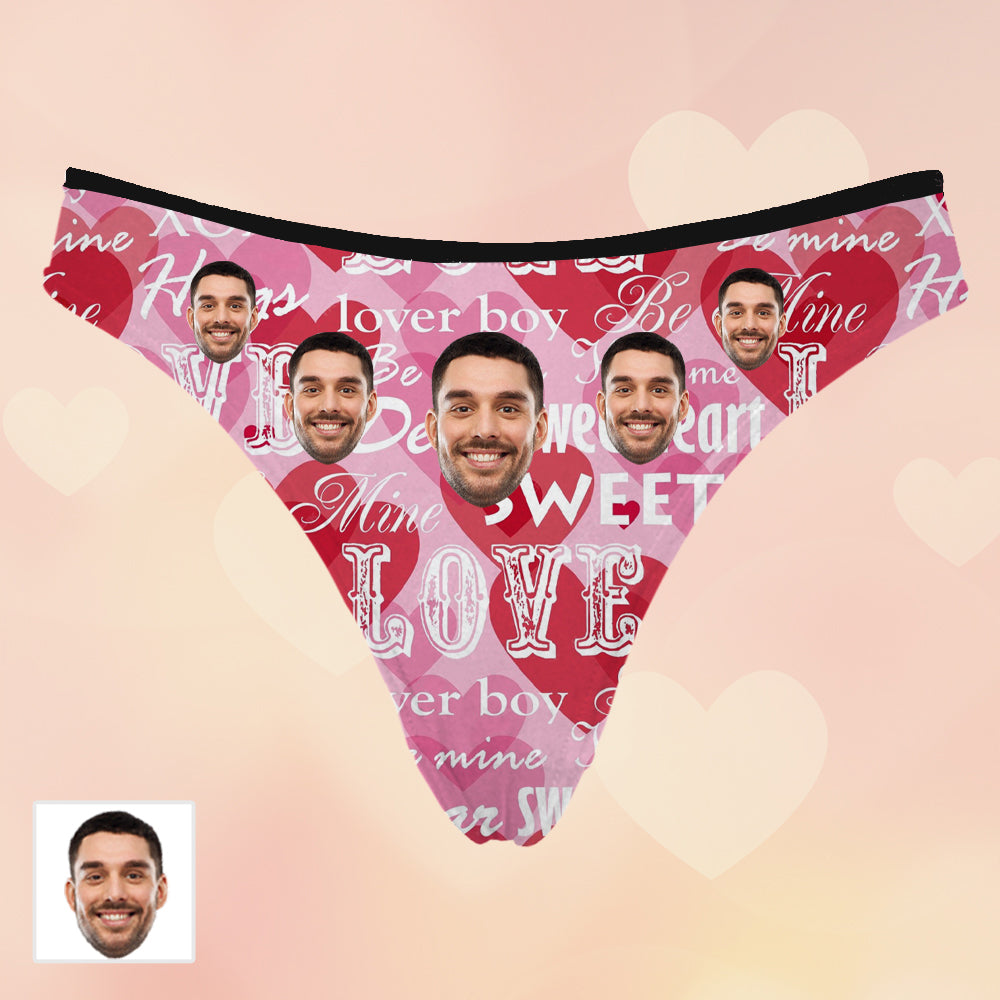 Pink Text Splicing Customized Face Women's Thong Anniversary Gift ...