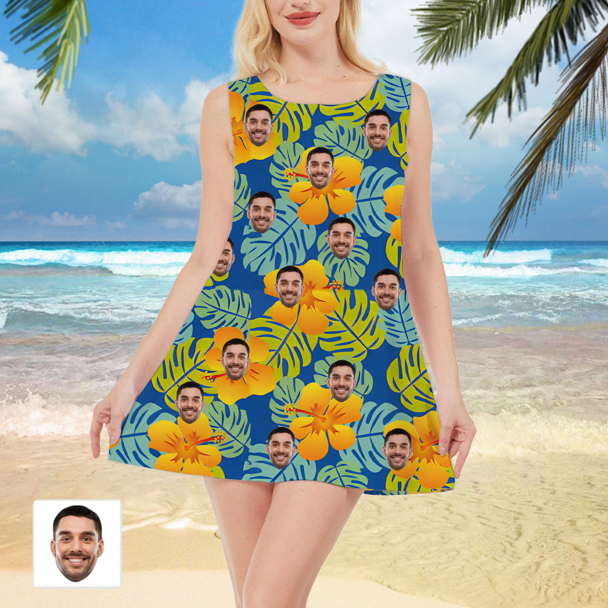 Personalized Face Photo Women's Sleeveless Summer Dress Printed Floral ...