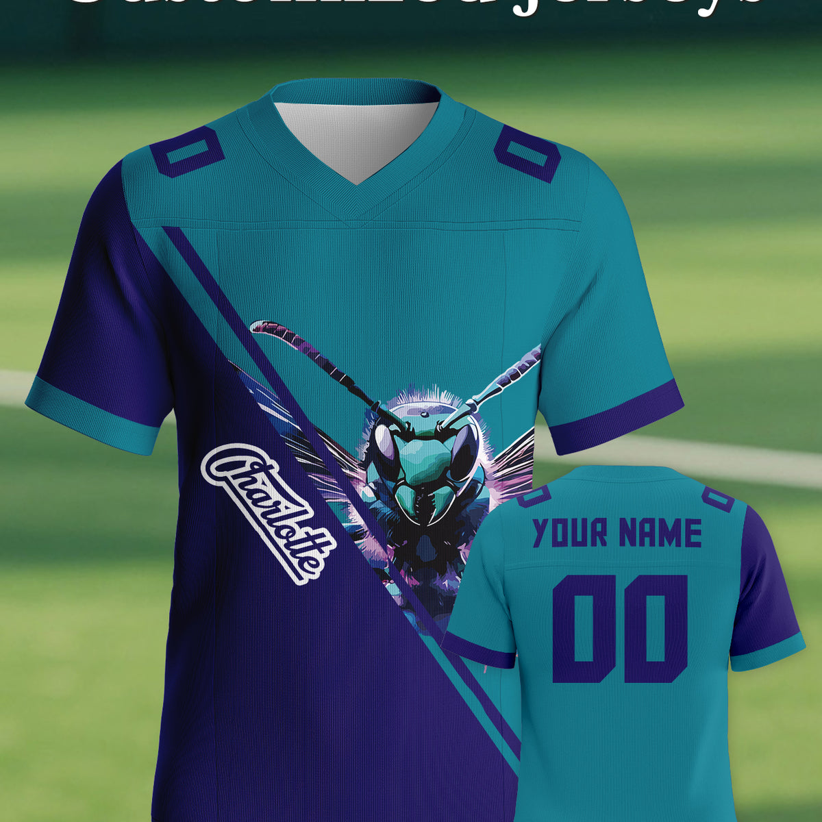 Charlotte Hornets Hugo NC Football Jersey - Name & Number Printing ...