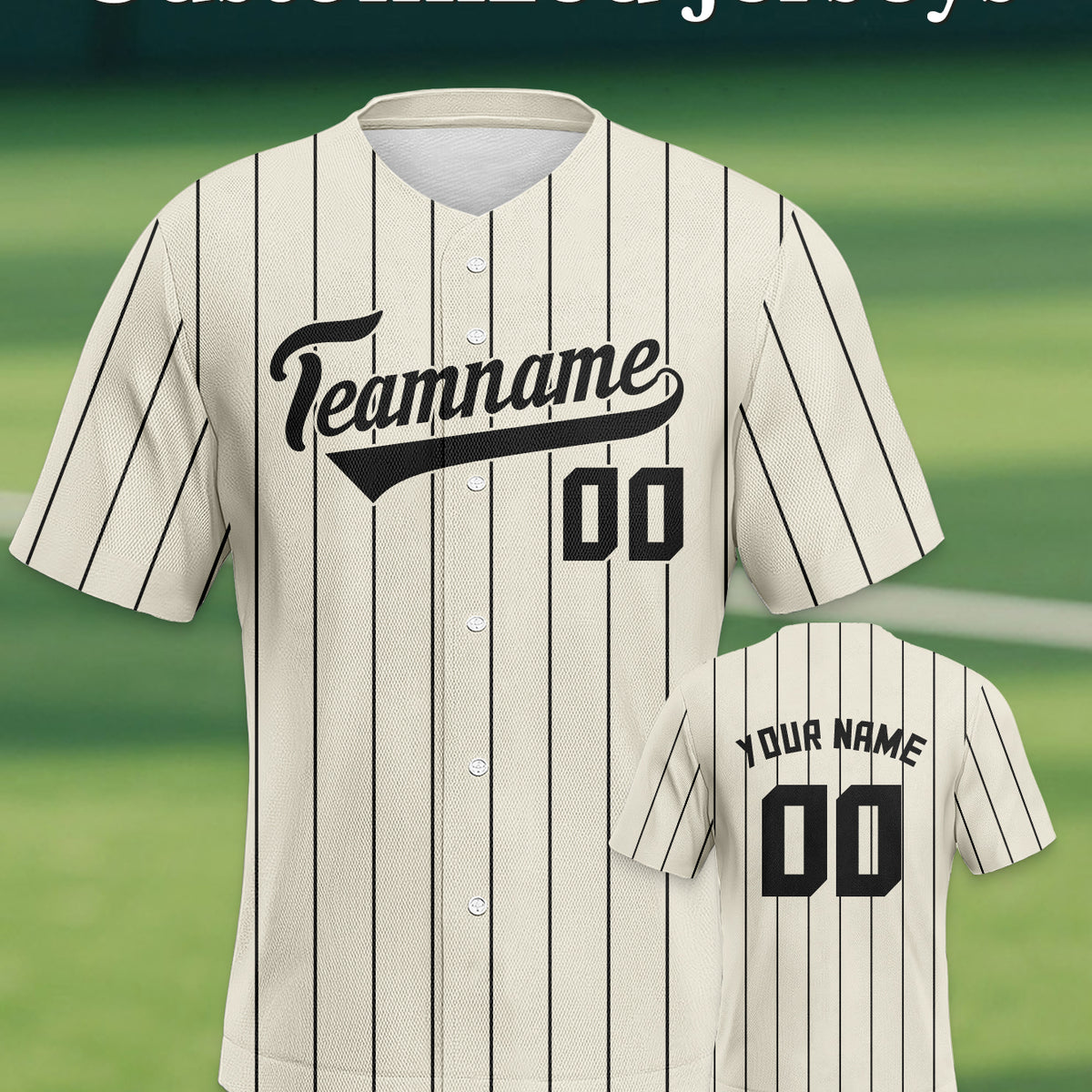 Cream Pinstripe MLB-Style Uniform - Add Your Name & Player Number ...