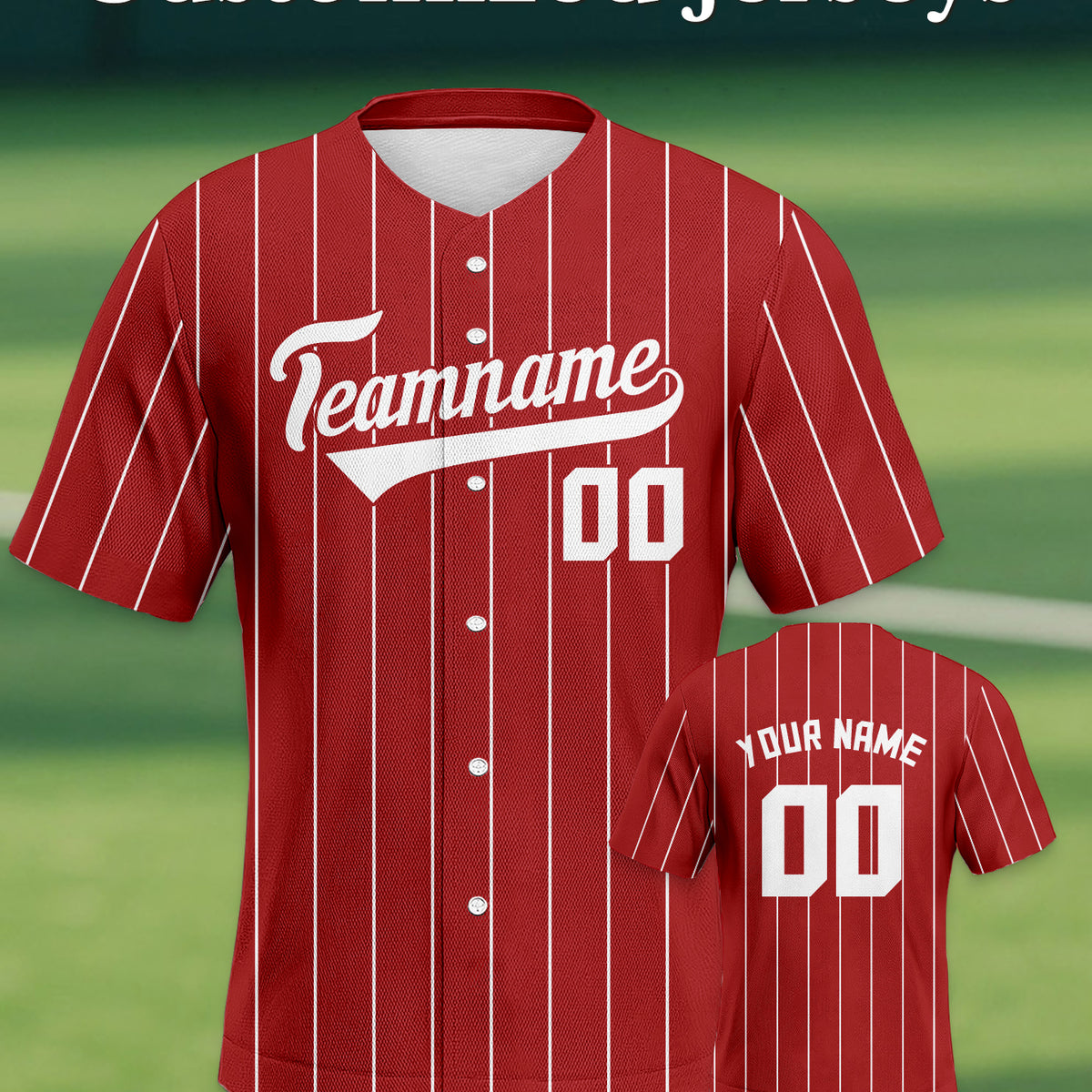 Red Pinstripe Classic Uniform - Stitched Name & Number – 4FunGift